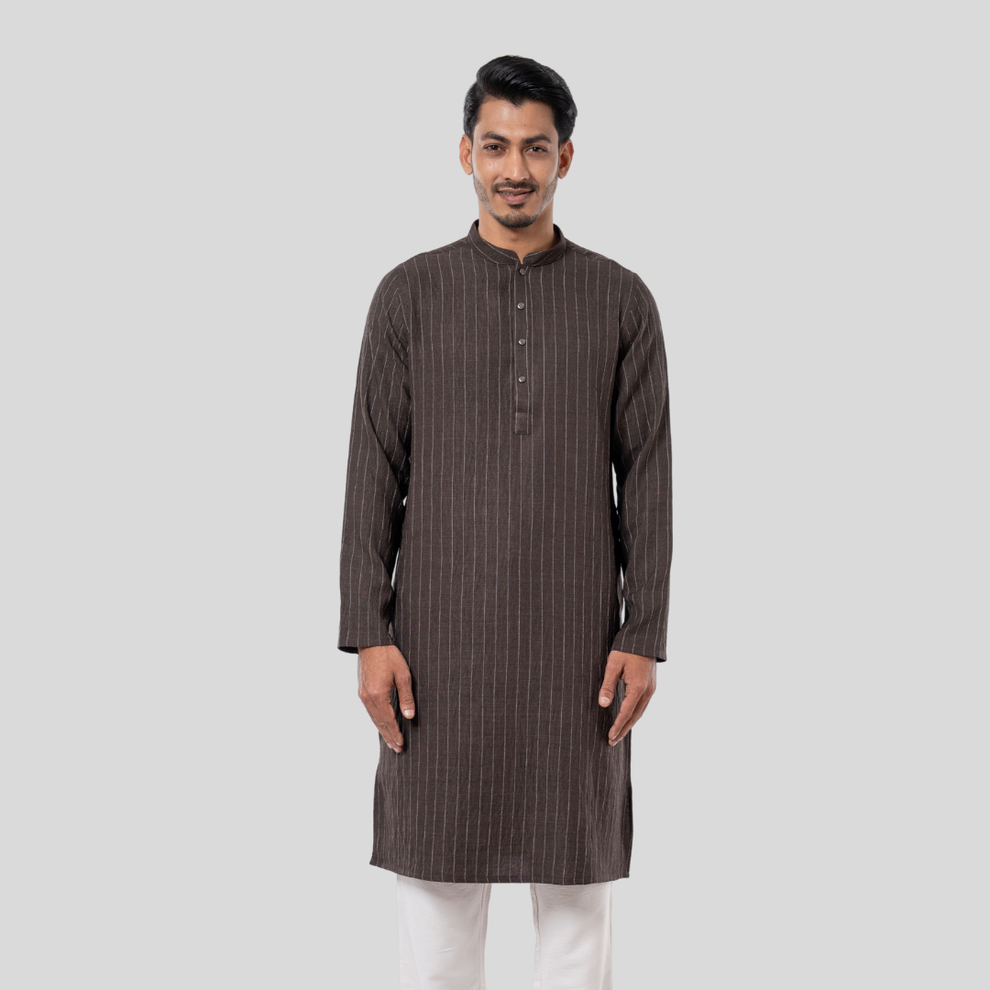 Men's Classic Y/D Panjabi Dark Olive & White – Comfystyle