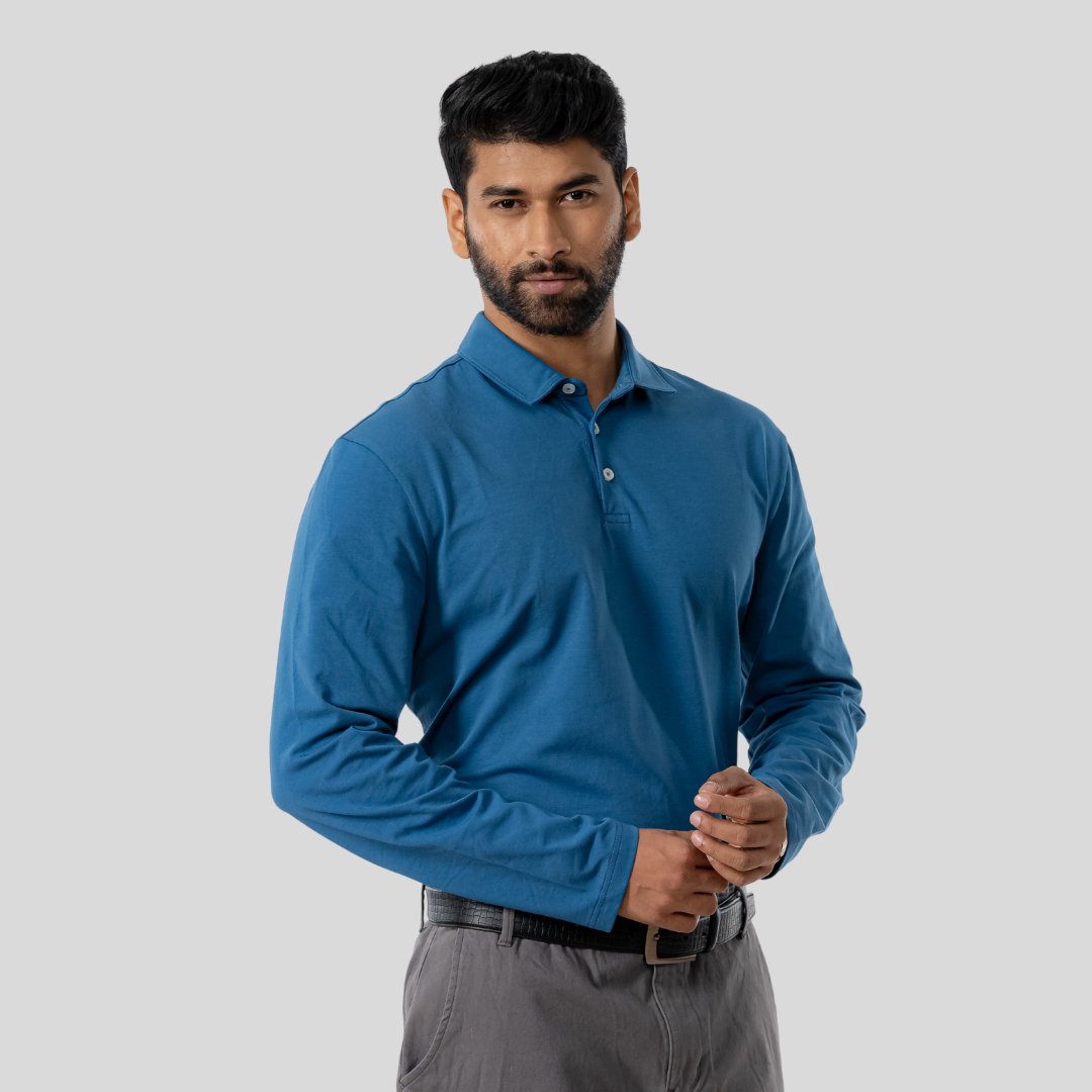 Men's Executive Full Sleeve Polo Dark Blue – Comfystyle